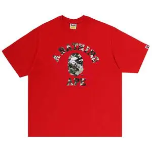 A BATHING APE Hybrid Camo College Relaxed Fit Tee - Red
