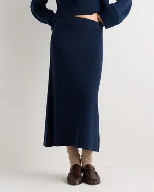 Quince Australian Merino Wool Midi Skirt - Riviera Navy