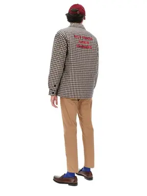 Drole De Monsieur Overshirt "slogan" In Cotone Check