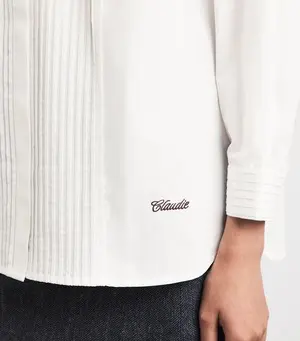 Claudie Pierlot Cotton Tuxedo Shirt With Pleating And Embroidery
