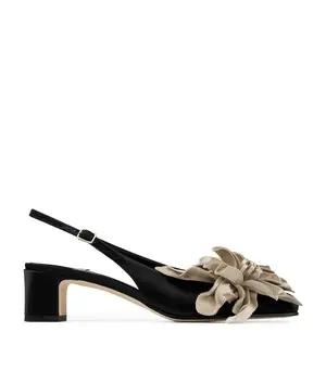 JIMMY CHOO Eyla 45 Floral-appliqué Slingback Pumps - Black