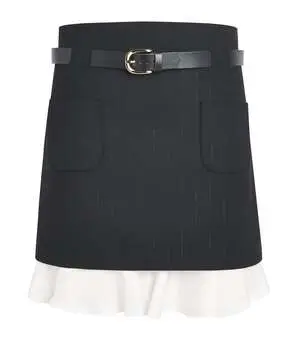 Sandro Pinstriped Belted Mini Skirt - Black