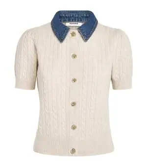 Sandro Wool-cashmere Denim-collar Cardigan - Beige