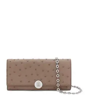 Loewe Ostrich Leather Pebble Continental Wallet - Beige