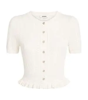Sandro Pointelle-knit Cropped Cardigan - Beige