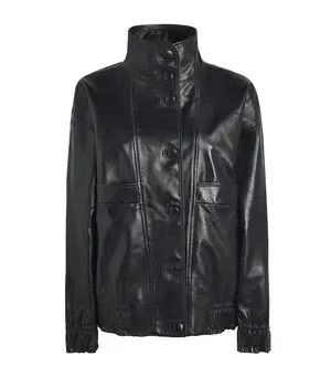 Sandro Oversized Glossy Leather Jacket - Black
