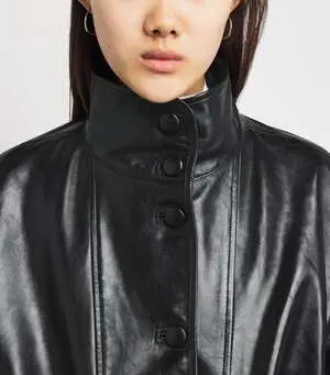 Sandro Oversized Glossy Leather Jacket