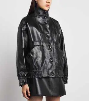Sandro Oversized Glossy Leather Jacket