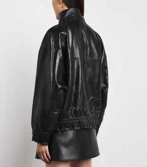 Sandro Oversized Glossy Leather Jacket