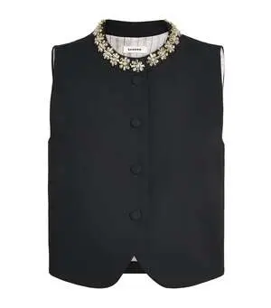 Sandro Wool Crystal-embellished Waistcoat - Black