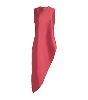 ABADIA Satin Asymmetric Longline Top - Red