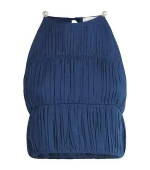 MORE NOIR Cotton-silk Ruched Lea Sleeveless Top - Blue