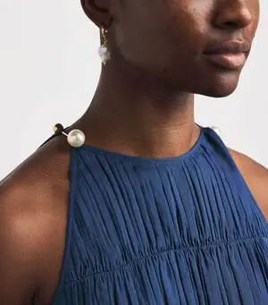 MORE NOIR Cotton-silk Ruched Lea Sleeveless Top