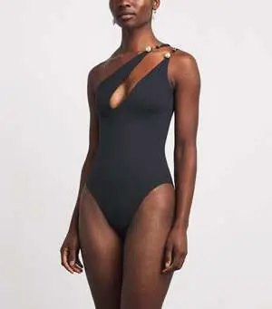 MORE NOIR Embellished One-shoulder Cut-out Swimsuit
