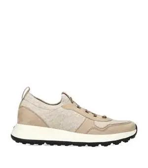 TOD'S Suede-knit Red Dot Sneakers - Beige