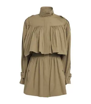 Chloé Cotton High-neck Gathered Trench Coat - Green