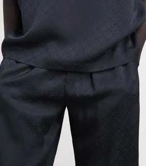 Casablanca Silk Monogram Wide-leg Trousers - Navy