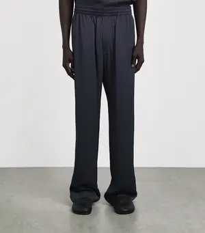 Casablanca Silk Monogram Wide-leg Trousers - Navy