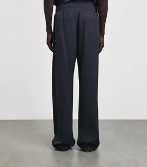 Casablanca Silk Monogram Wide-leg Trousers - Navy