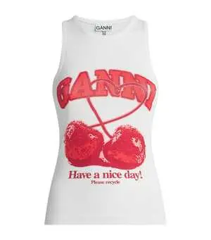 GANNI Organic Cotton Graphic Tank Top - White