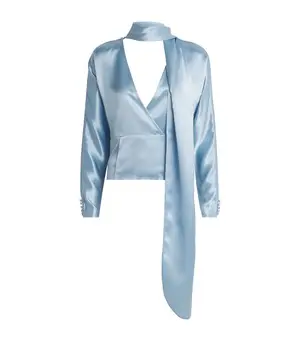 GANNI Satin Scarf Blouse - Blue