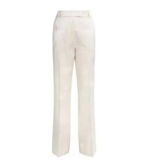GANNI Satin Floral Tailored Trousers - Ivory