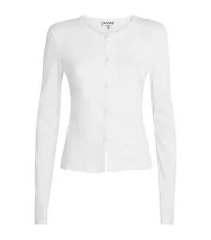 GANNI Organic Cotton Pointelle Cardigan - White
