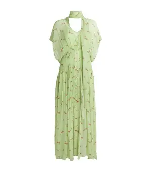 GANNI Organic Silk Floral Midi Dress - Green