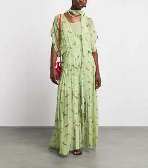 GANNI Organic Silk Floral Midi Dress