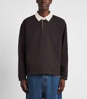 FRAME Contrast-collar Rugby Polo Shirt - Brown