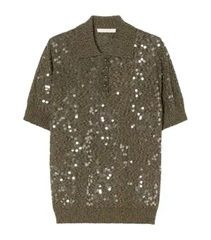 Marina Rinaldi Sequin-embellished Polo Sweater