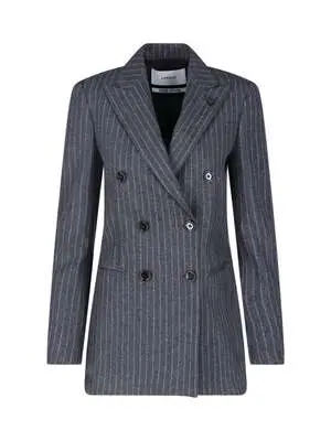 LARDINI Double-breasted Pinstripe Blazer - Grey
