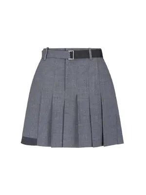 Sacai Pleated Mini Skirt With Belt