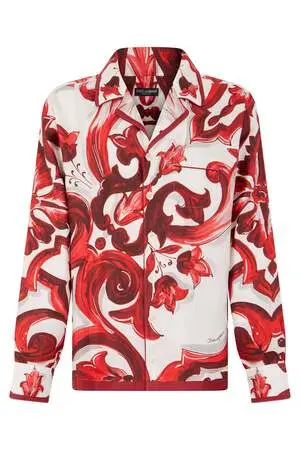 Dolce & Gabbana Floral Pattern Long-sleeve Silk Shirt For - Red