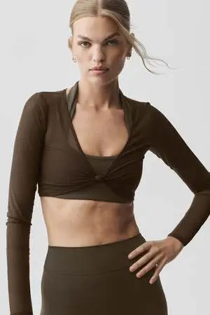ALO Mesh Cropped Long Sleeve Tops