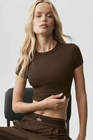 Alo Yoga Cropped Timeless T-shirt - Espresso
