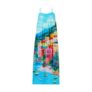 DHARA SHETH, DUBAI La Dolce Riviera Mediterranean Print Spaghetti Strap Maxi Dress Blue,green & Multicolor - Green/blue