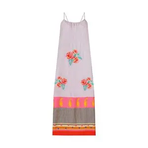 DHARA SHETH, DUBAI The Floral Archive Rose Print Spaghetti Strap Cotton Maxi Dress Purple & Multicolor - Pink