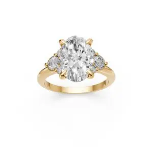 AYA FINE JEWELRY 2.96 Ct Oval Lab Grown Diamond Three Stone Engagement Ring In 10k Gold - Yellow