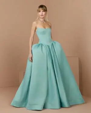 MAC DUGGAL COLLECTION Blue Strapless Satin Corset Ball Gown - Seafoam