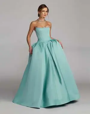 MAC DUGGAL COLLECTION Blue Strapless Satin Corset Ball Gown