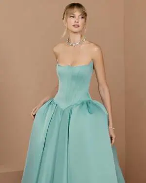 MAC DUGGAL COLLECTION Blue Strapless Satin Corset Ball Gown
