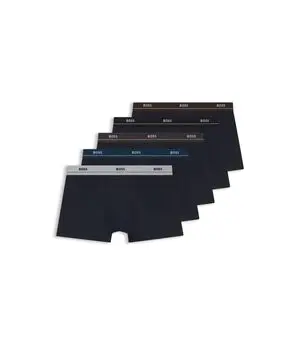 BOSS Five-pack Of Stretch-cotton Trunks With Logo Waistbands - Light Blue