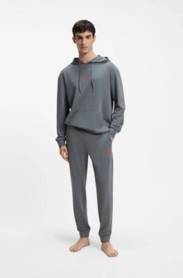 Hugo Cuffed Loungewear Pants In Stretch Cotton With Logo Print