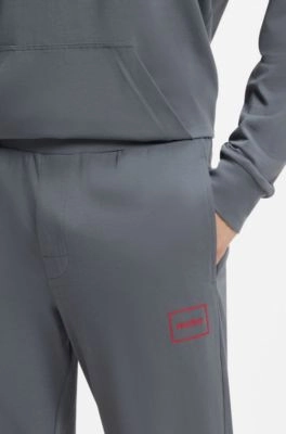 Hugo Cuffed Loungewear Pants In Stretch Cotton With Logo Print