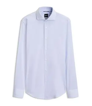 BOSS Slim-fit Checked Shirt In Performance Stretch - Light Blue
