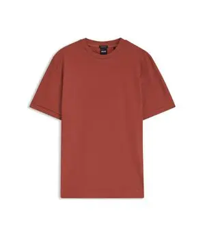BOSS Geometric-jacquard T-shirt In Cotton - Dark Red