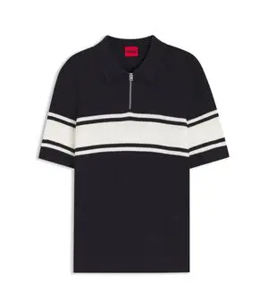 Hugo Zipper Neck Knit Polo With Block Stripes