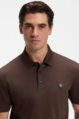 BOSS Polo Shirt In Mercerized Cotton With Double B Monogram - Dark Brown
