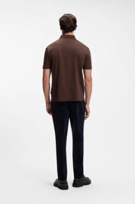 BOSS Polo Shirt In Mercerized Cotton With Double B Monogram - Dark Brown